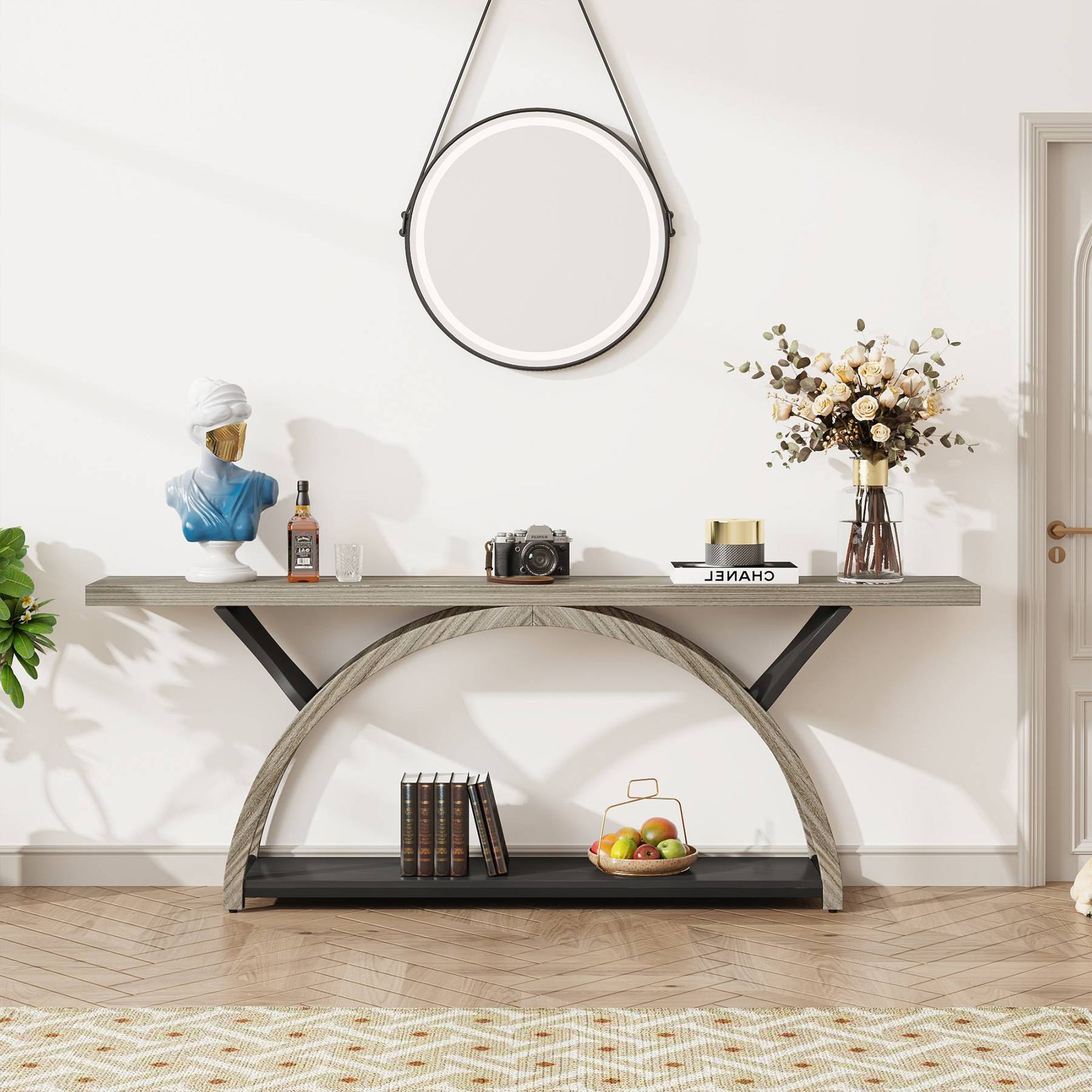 Tribesigns Console Table, 2-Tier Entryway Table with Half Moon Frame ...