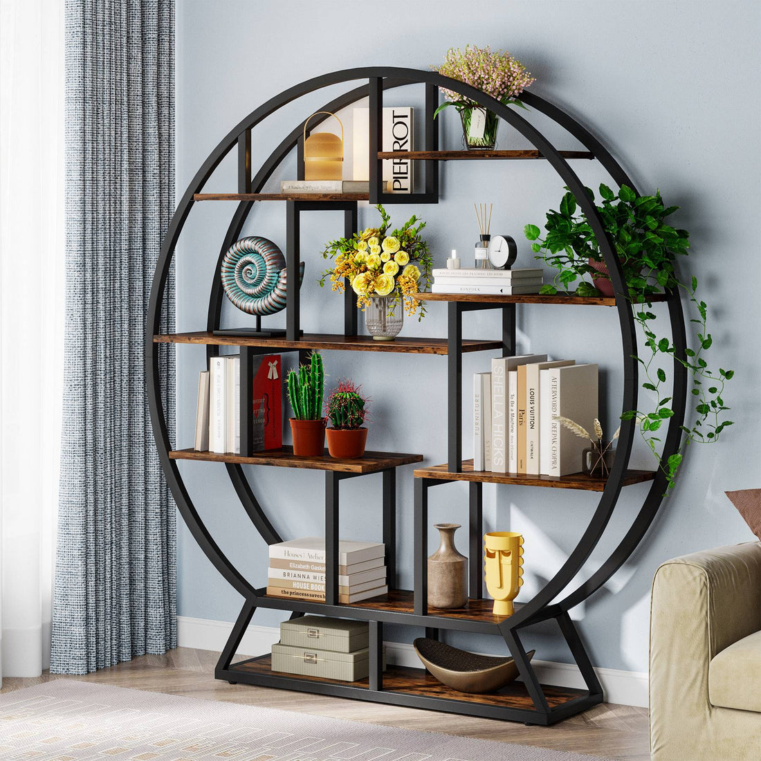 Round Plant Stand, 63" Flower Pot Stand Rack with 8 Shelves-Tribesigns