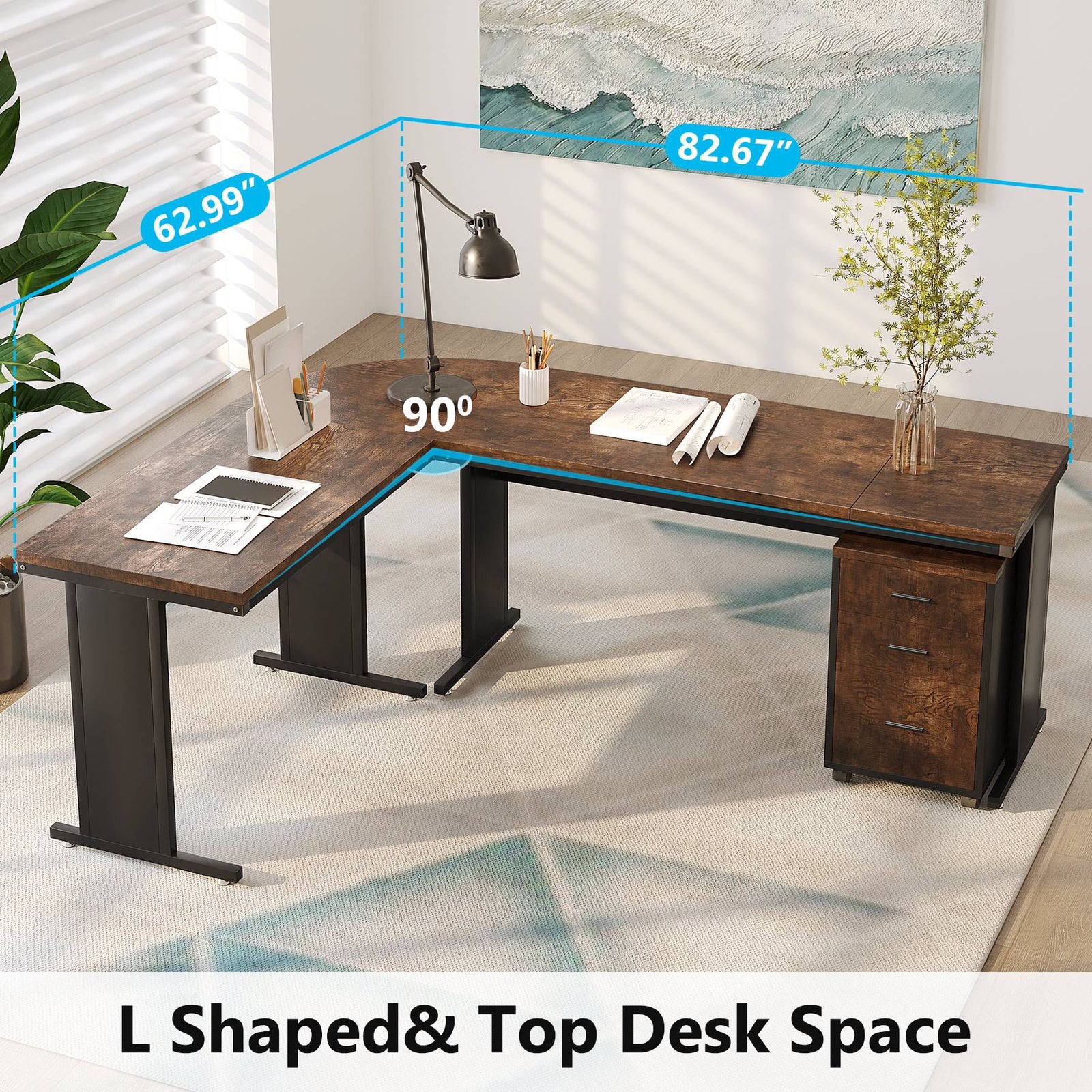 Tribesigns L-Shaped Desk, 83" Corner Executive Desk with File Cabinet ...