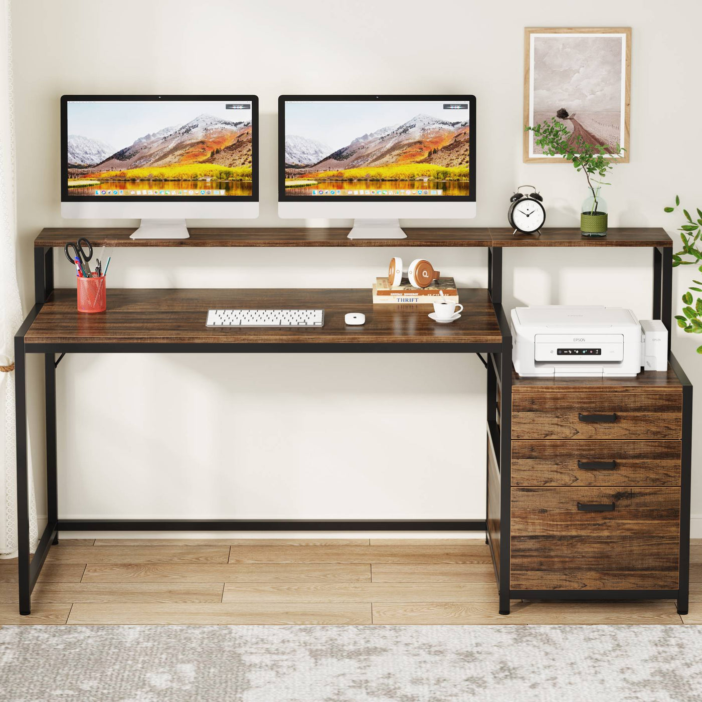 Tribesigns Computer Desk, 63" Office Desk with Drawers & Monitor Stand