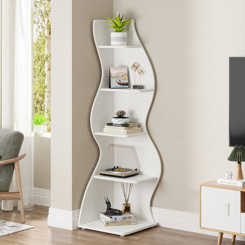 Tribesigns Corner Shelf, Modern 5-Tier Wall Corner Bookshelf Bookcase-Tribesigns