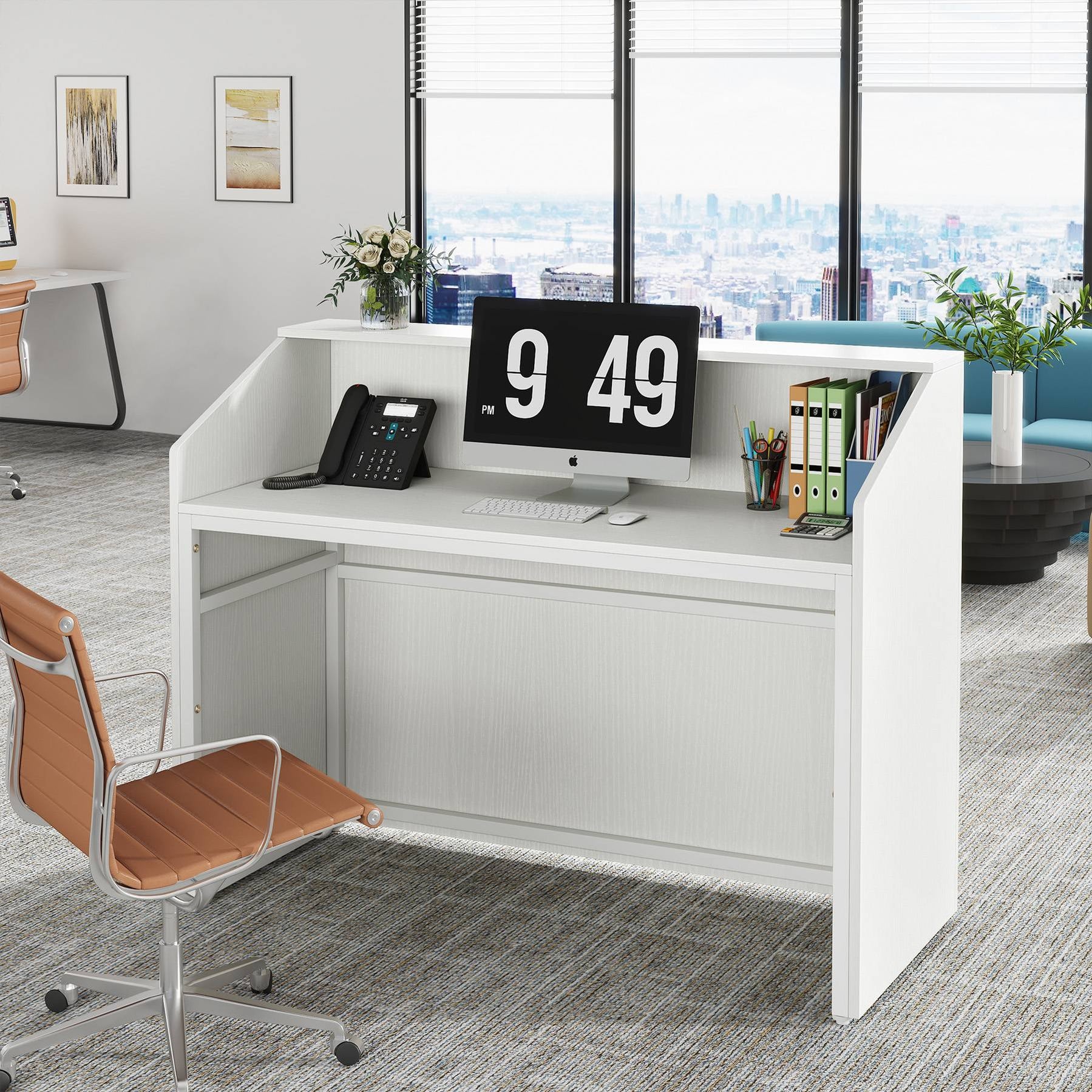 Tribesigns Reception Desk, 47" Front Desk Counter Table with Shelves