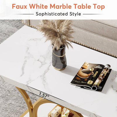 Tribesigns 47.24" Rectangle Coffee Table with Faux Marble Top & Shelf ...