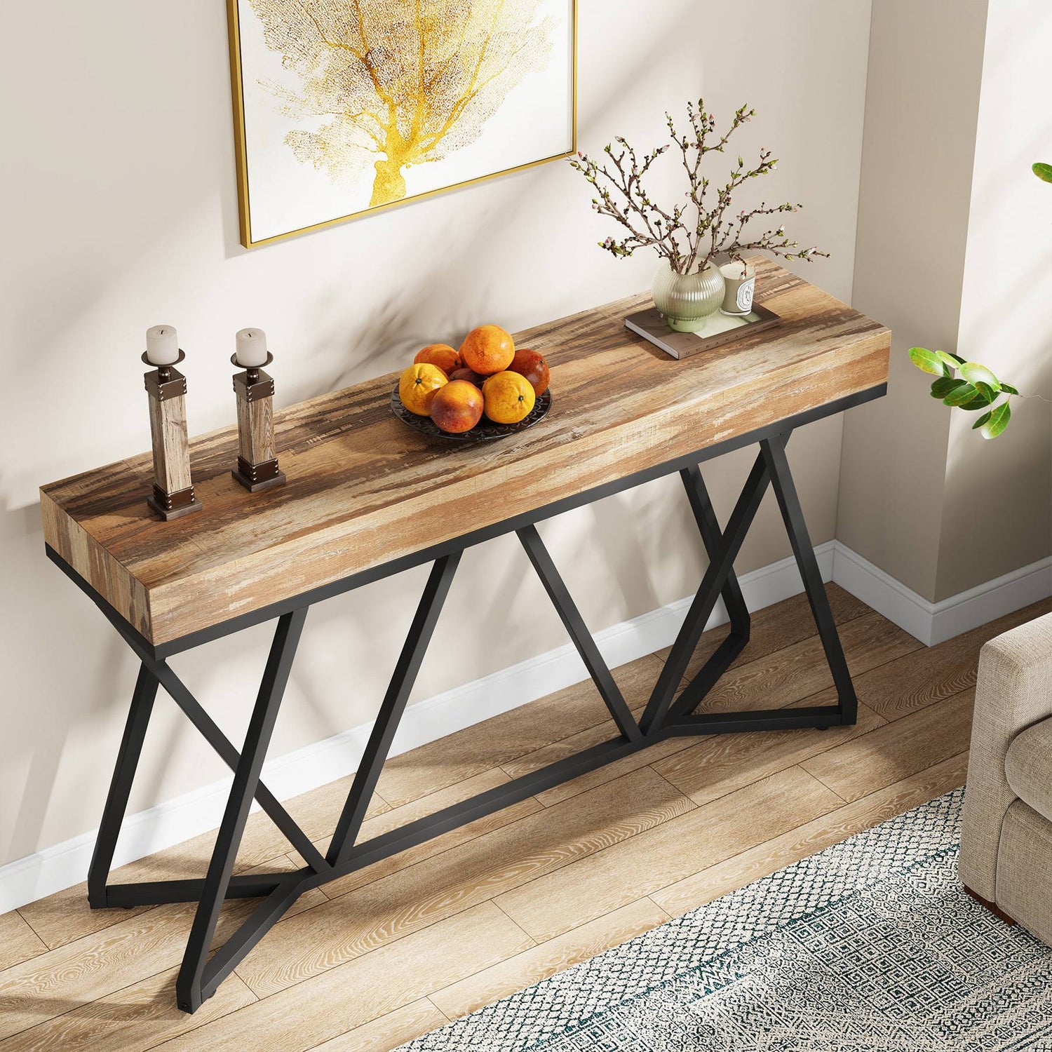 Tribesigns Console Table, 55" Farmhouse Sofa Table Wood Entryway Table ...