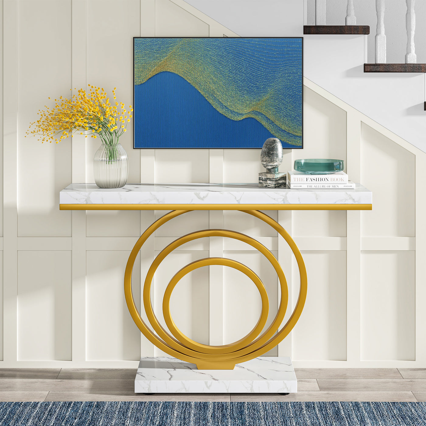 Tribesigns Console Table, 41" Entryway Sofa Table with Gold Ring Base