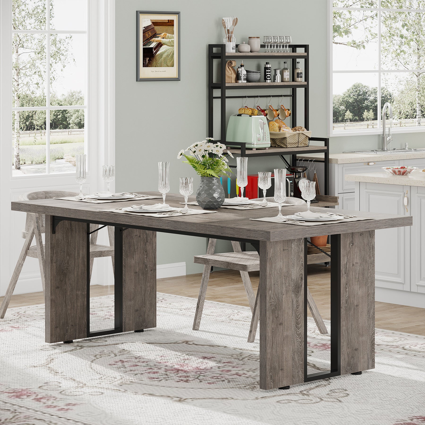 Tribesigns 71"Farmhouse Dining Breakfast Table for 6 to 8 People