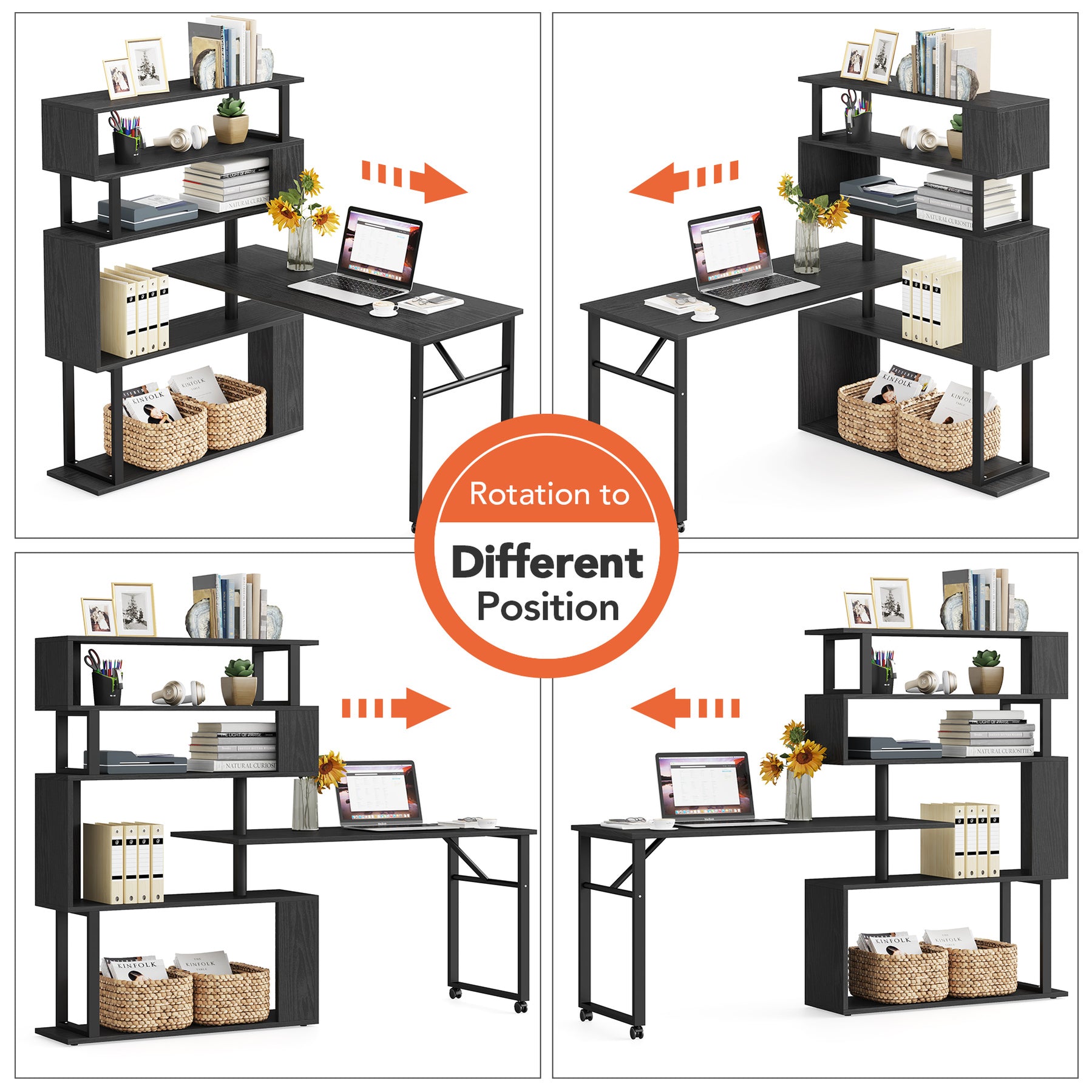 Tribesigns 47'' Rotating Computer Desk with 5-Tier Bookshelves