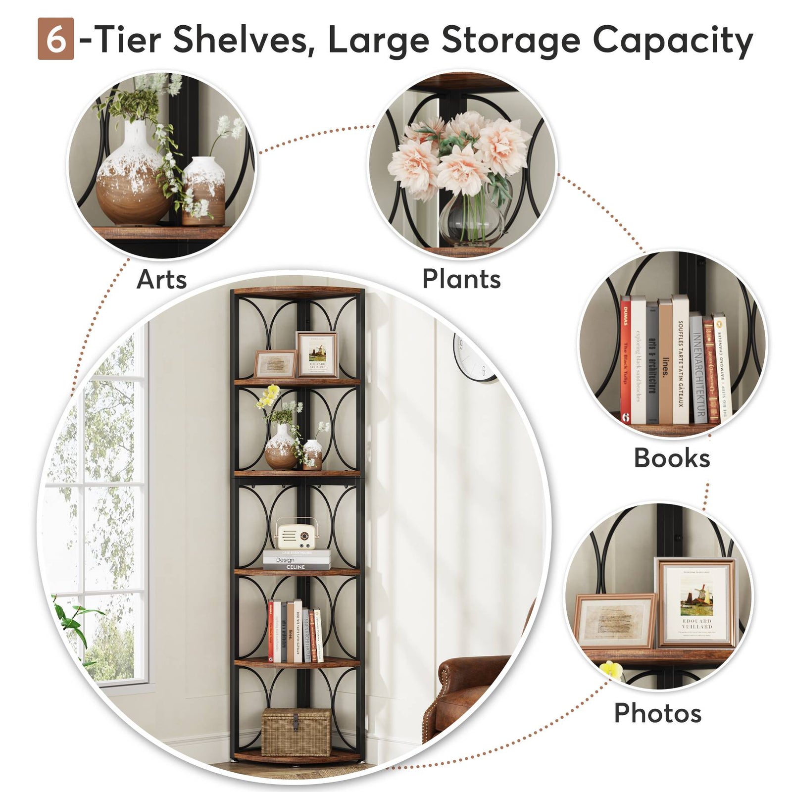 Tribesigns 67" Corner Shelf, 6-Tier Corner Bookshelf Storage Rack ...