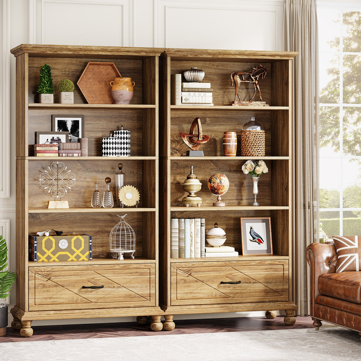 Tribesigns 6-Shelf Bookcase with Drawer and Solid Wood Legs
