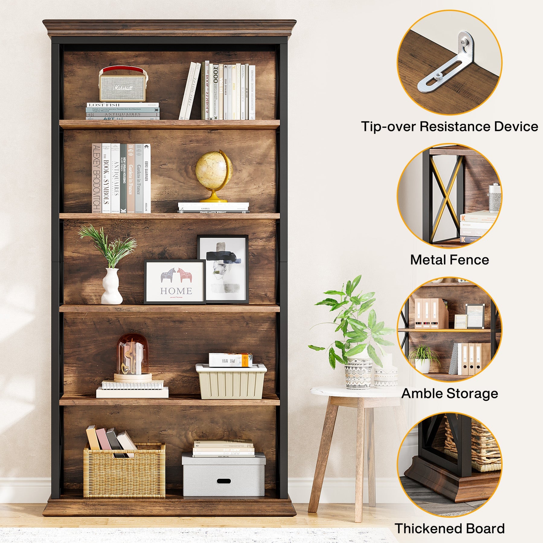 Tribesigns 6-Tier Bookshelf, 70.87" Etagere Metal and Wood Bookcase