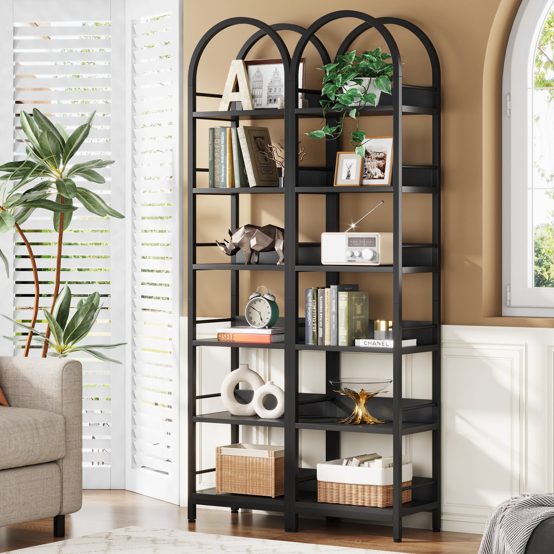 Tribesigns Bookshelf, 6-Tier Open Bookcase 78.7" Arched Display Shelf