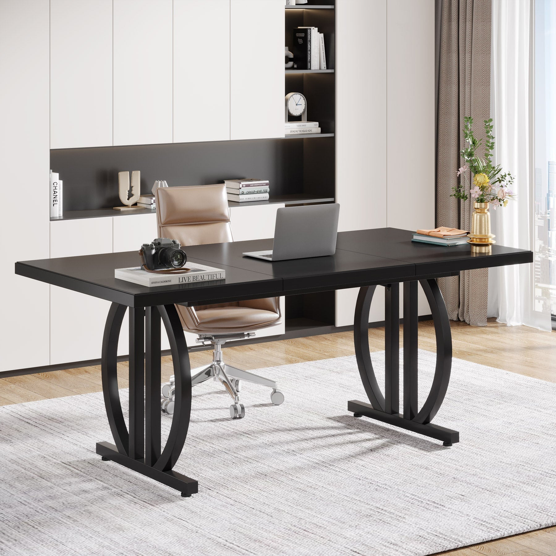 Tribesigns 63" Modern Executive Desk with Metal Geometric Base