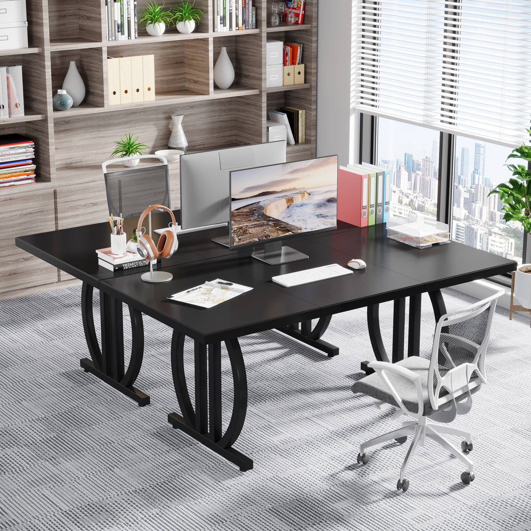 Tribesigns 63" Modern Executive Desk with Metal Geometric Base
