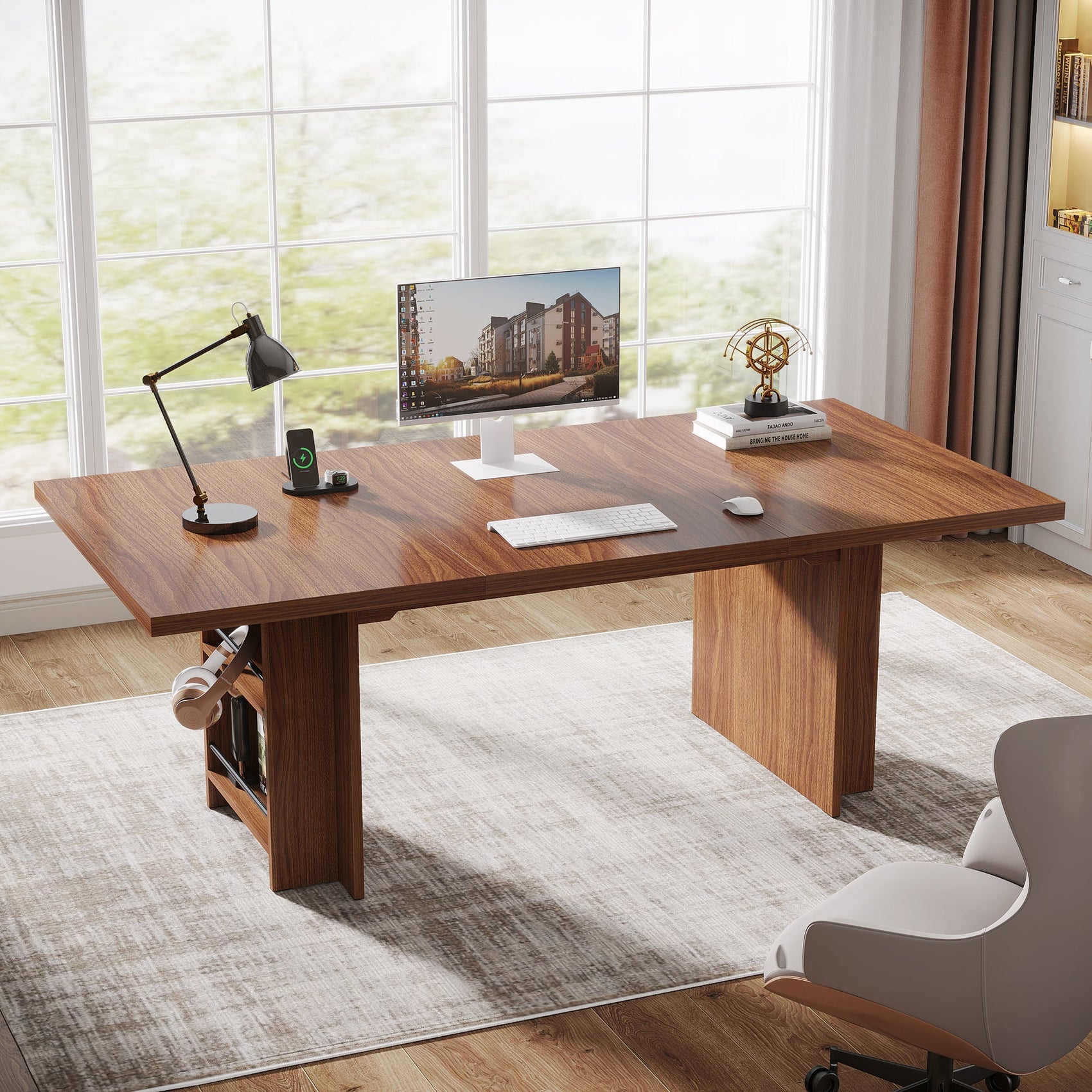 Tribesigns 63" Wood Executive Desk Computer Writing Table with Storage ...