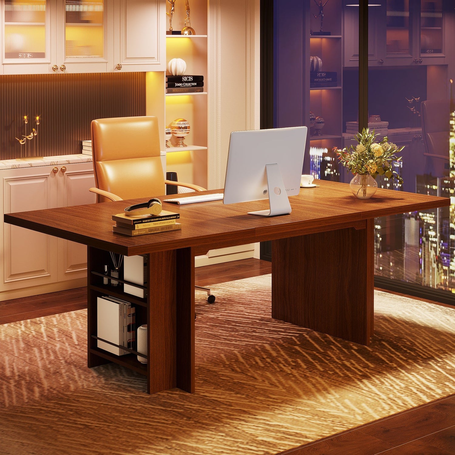 Tribesigns 63" Wood Executive Desk Computer Writing Table with Storage ...