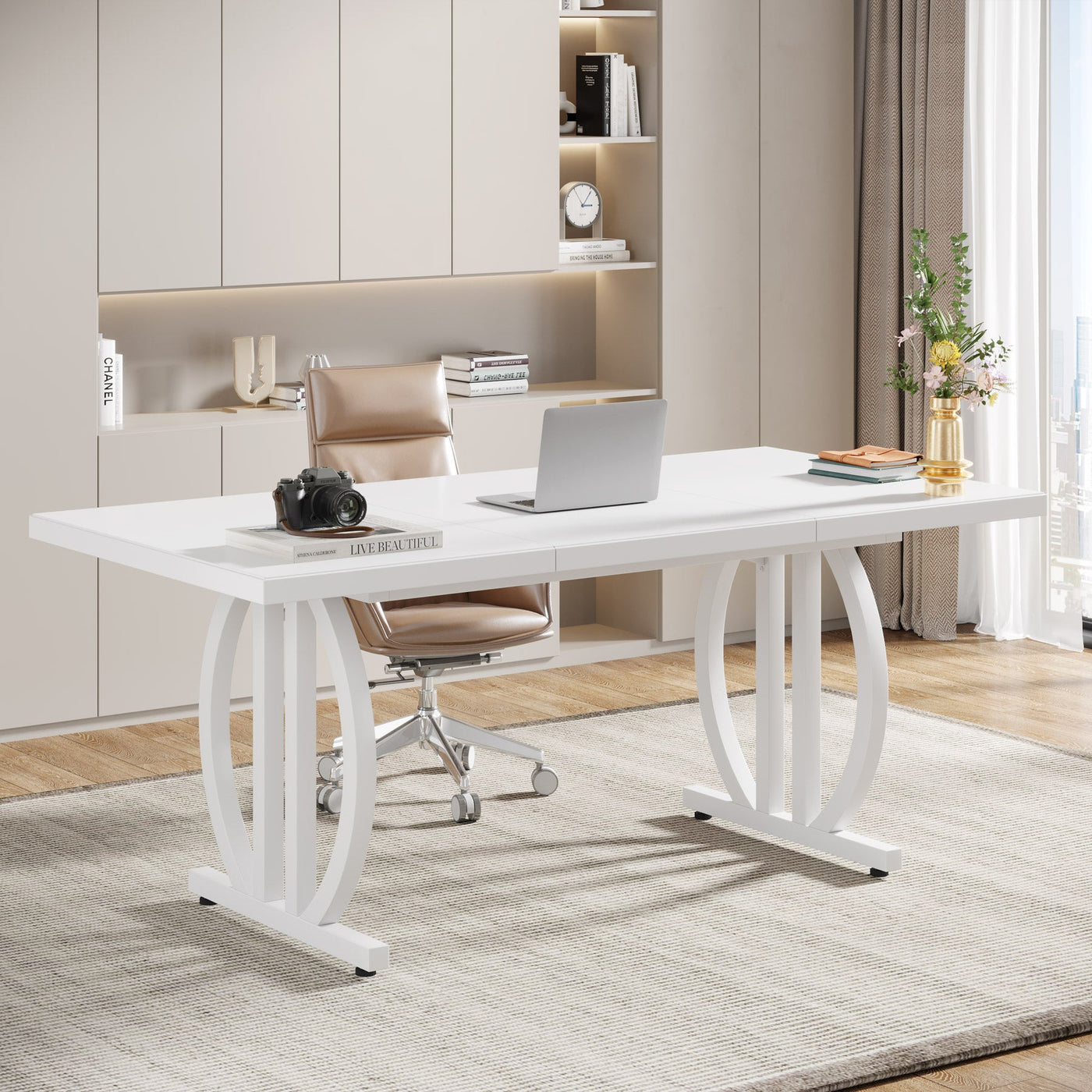 Tribesigns 63" Modern Executive Desk with Metal Geometric Base