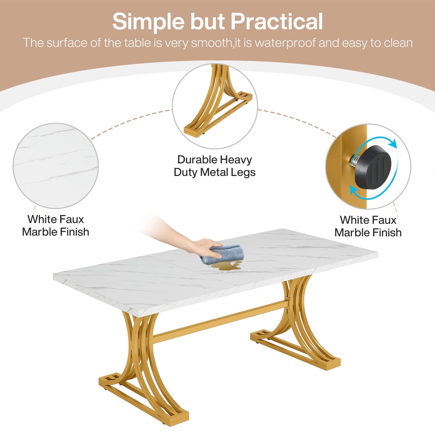 Tribesigns 63'' Modern Executive Computer Desk with Faux Marble Top ...