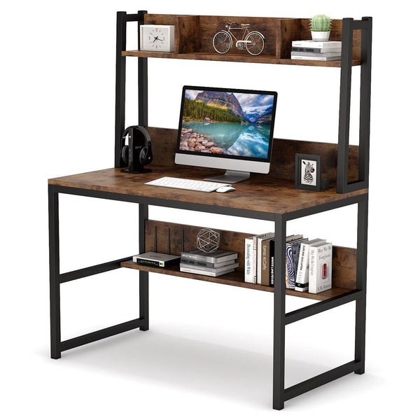 55" PC Desk With Hutch, Tall Desk With Shelves-Tribesigns
