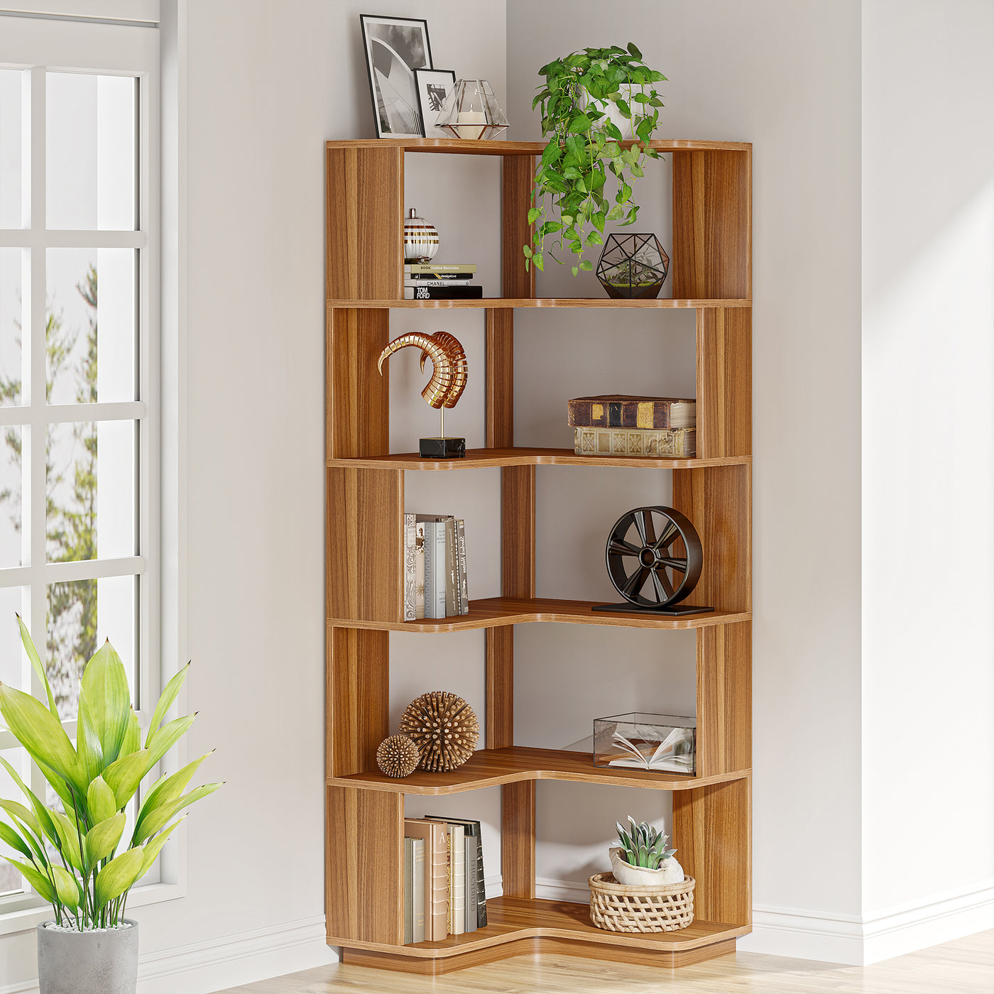 Tribesigns 6-Tier Corner Bookshelf with Anti-Drop Panel