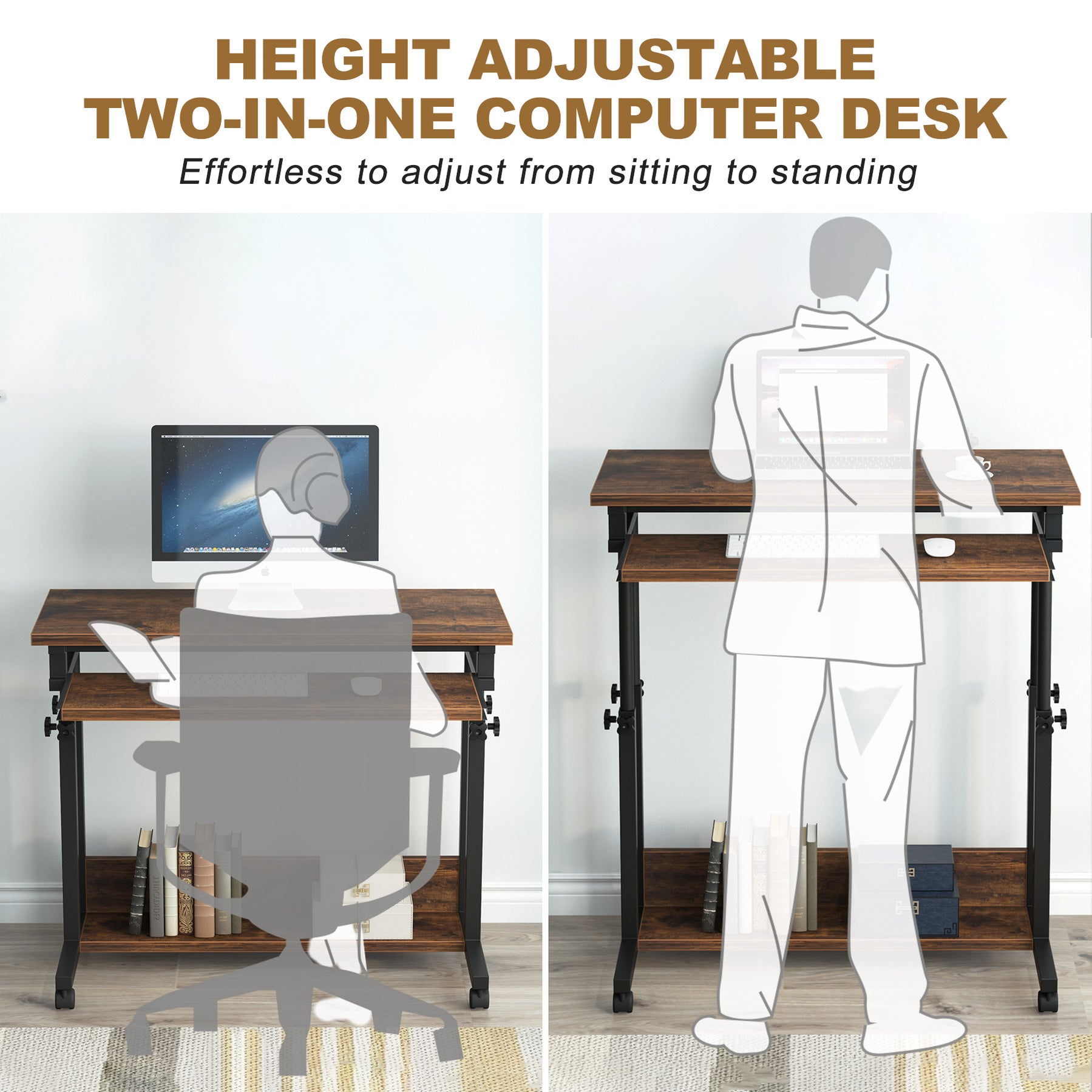 Tribesigns Height Adjustable Desk Rolling Standing Desk Portable Desk