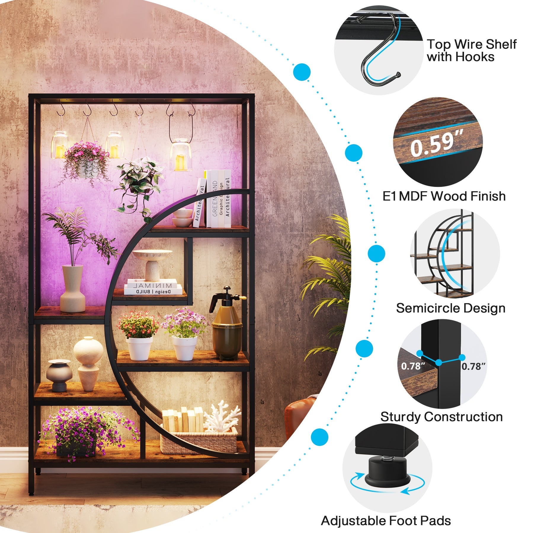 Tribesigns 70.9" Tall Plant Stand Display Rack with 6 Hooks