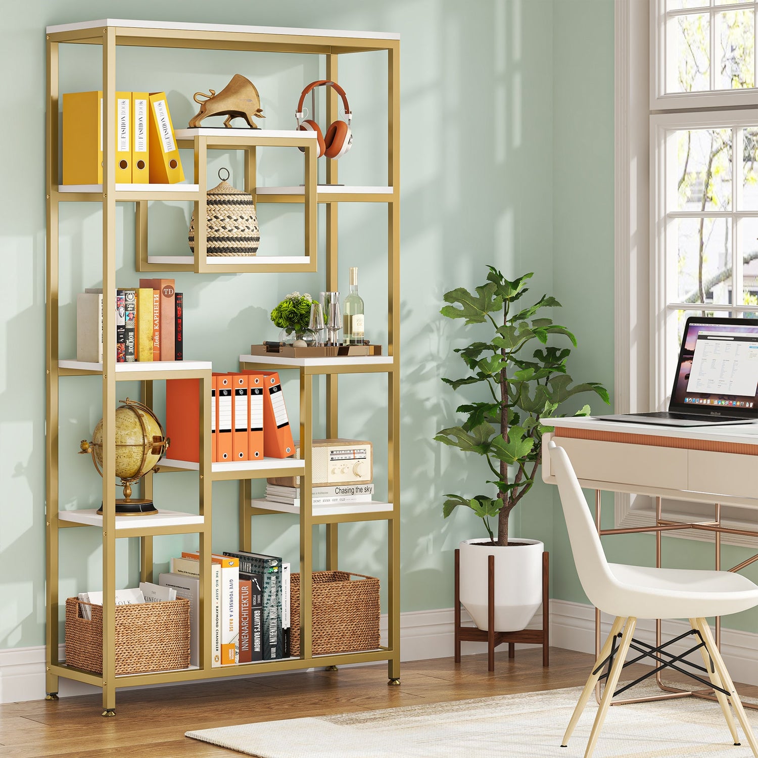 Tribesigns 71" Tall Bookshelf, 11-Tier Geometric Cubed Bookcase-Tribesigns