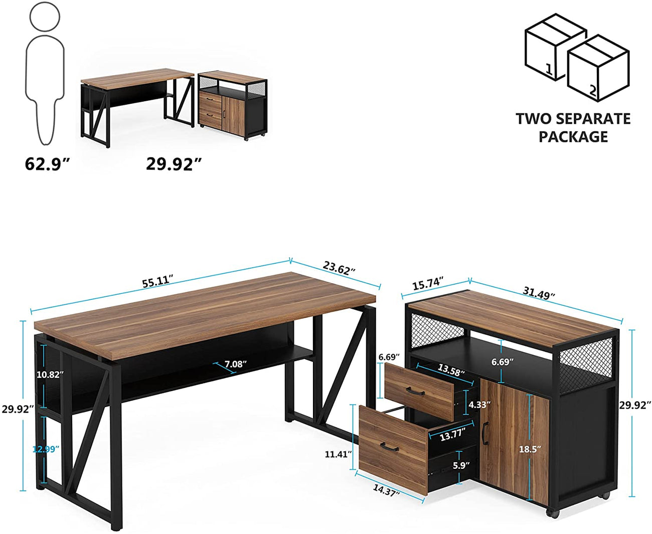 Tribesigns L-Shaped Desk Set, 55" Executive Desk and 32" File Cabinet ...