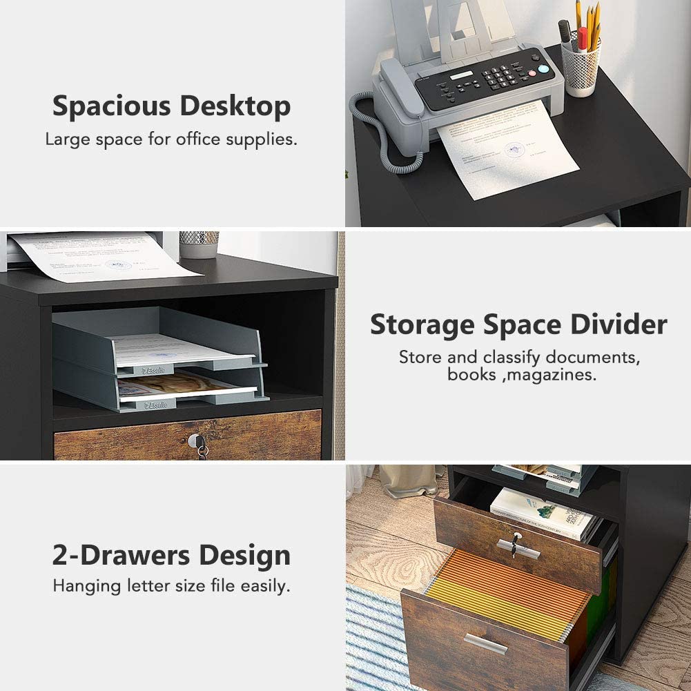 Tribesigns File Cabinet, 2-Drawer Mobile Printer Stand with Lock