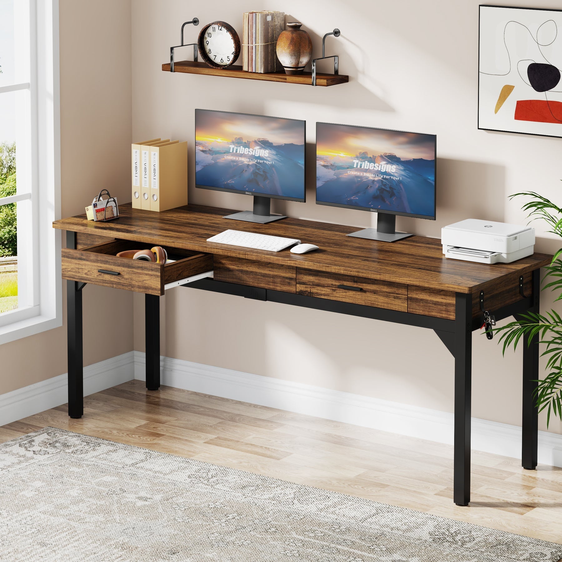 Tribesigns 78.7" Two Person Desk, Long Computer Desk with 2 Drawers