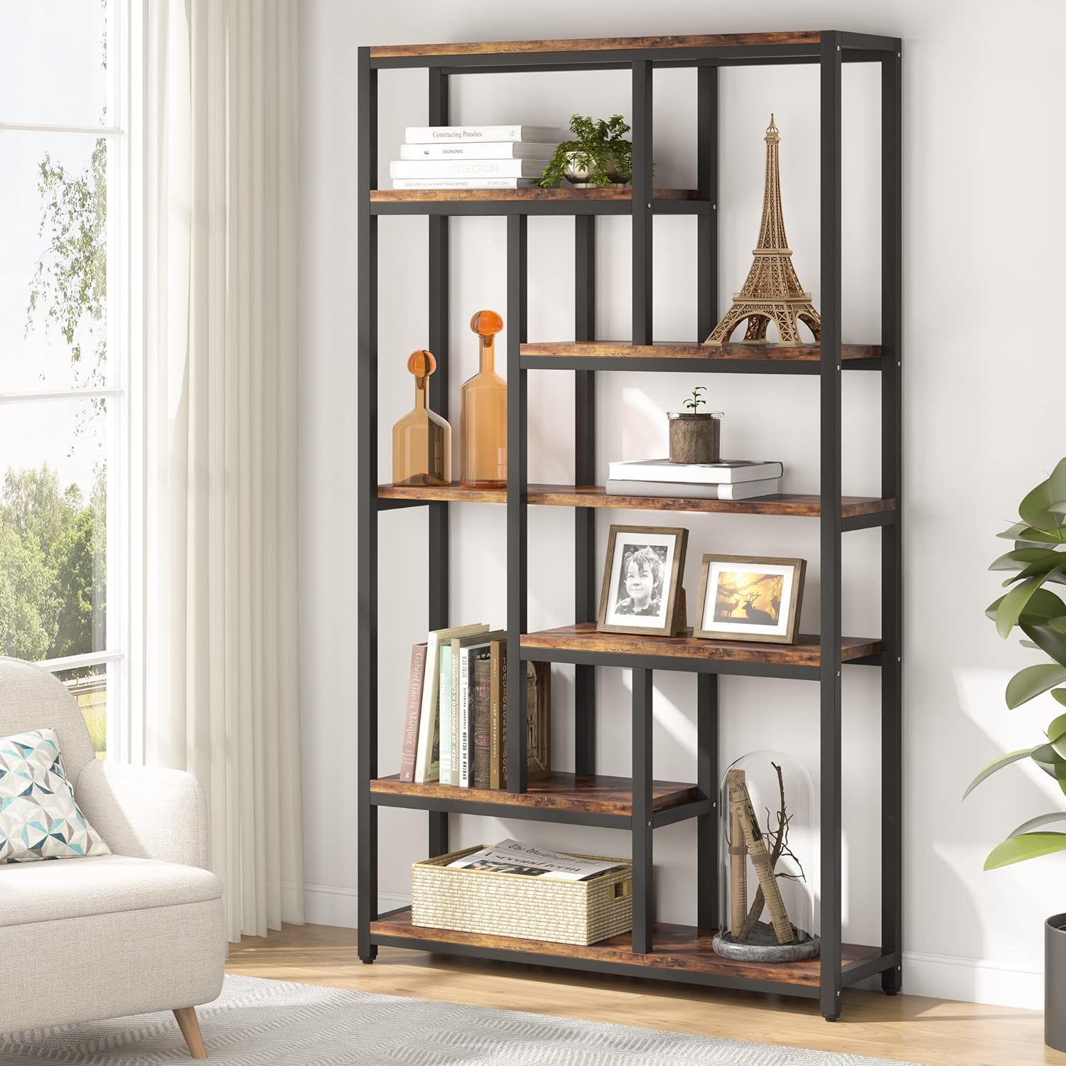 79" Tall Shelf, 7-Tier 10 Open Extra Tall Bookshelf-Tribesigns