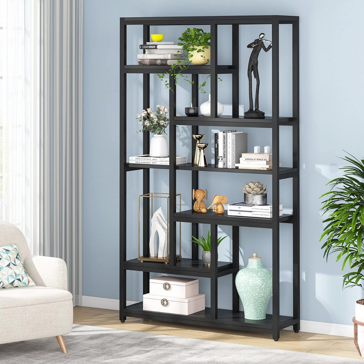 79" Tall Shelf, 7-Tier 10 Open Extra Tall Bookshelf-Tribesigns