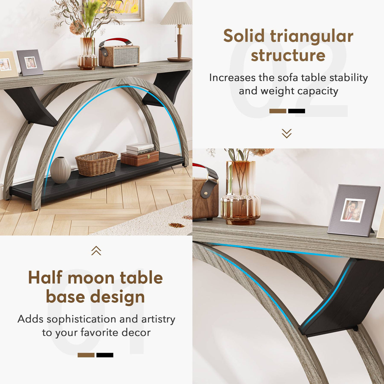 Tribesigns Console Table, 2-Tier Entryway Table with Half Moon Frame ...