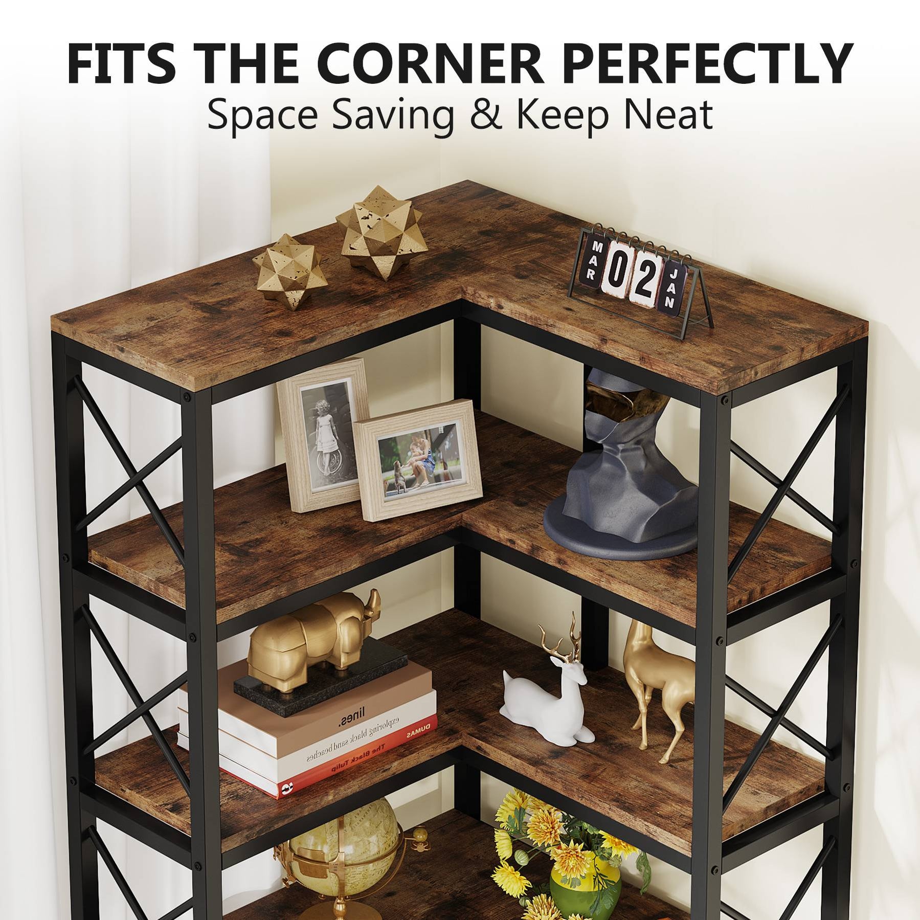 Tribesigns Corner Bookshelf, 7-Tier Corner Bookcase Display Rack