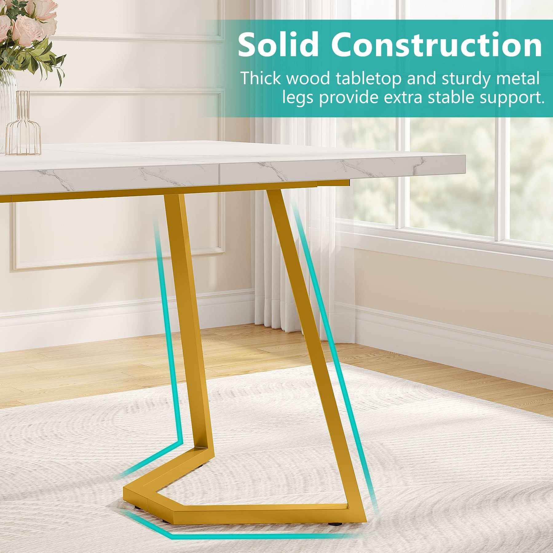 Tribesigns Dining Table, 55" Rectangular Kitchen Table Faux Marble Top