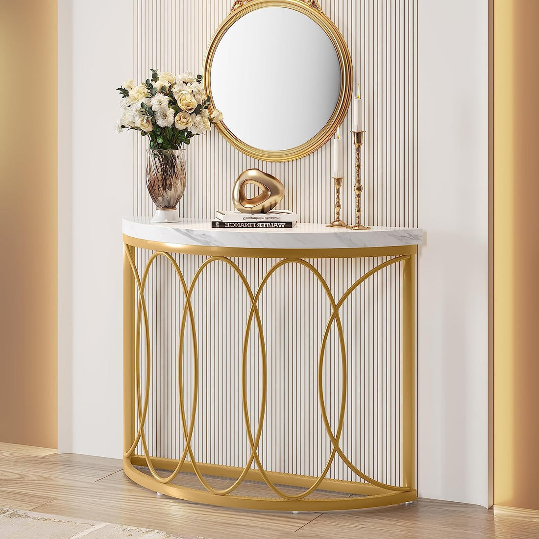 Tribesigns Console Table, 43" Half Moon Sofa Entryway Table-Tribesigns