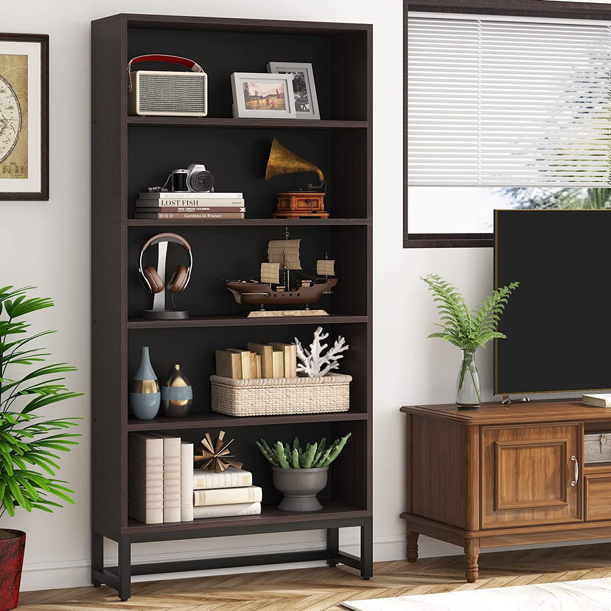 Tribesigns Bookcase with Lights, 70.8” Tall Bookshelf with 5-Tier ...
