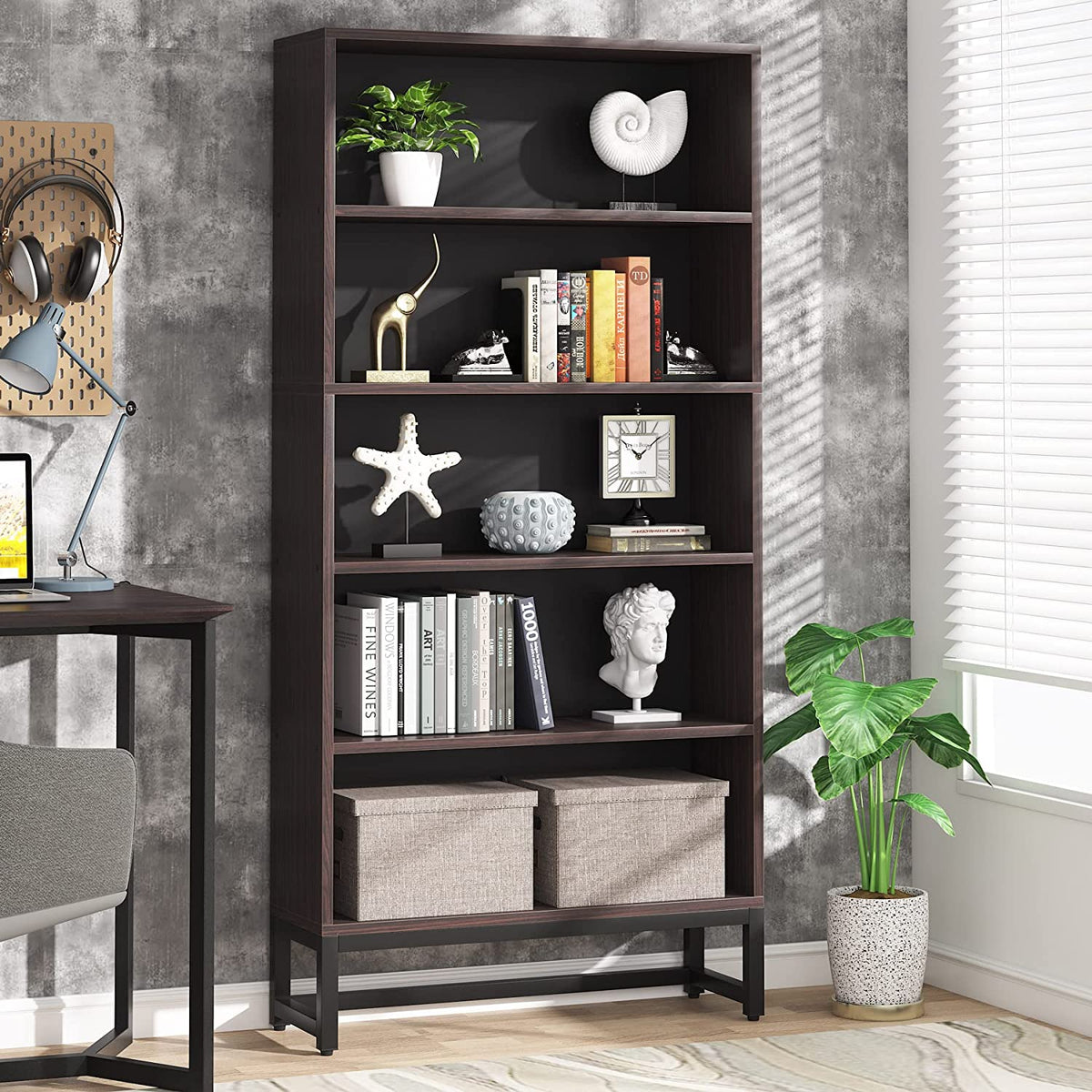 Tribesigns Bookcase with Lights, 70.8” Tall Bookshelf with 5-Tier ...