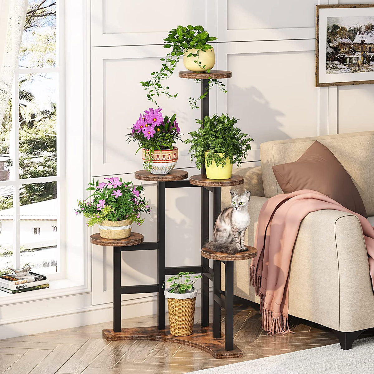 Corner Plant Stand Indoor, 6 Tiered Plant Shelf Flower Stand-Tribesigns