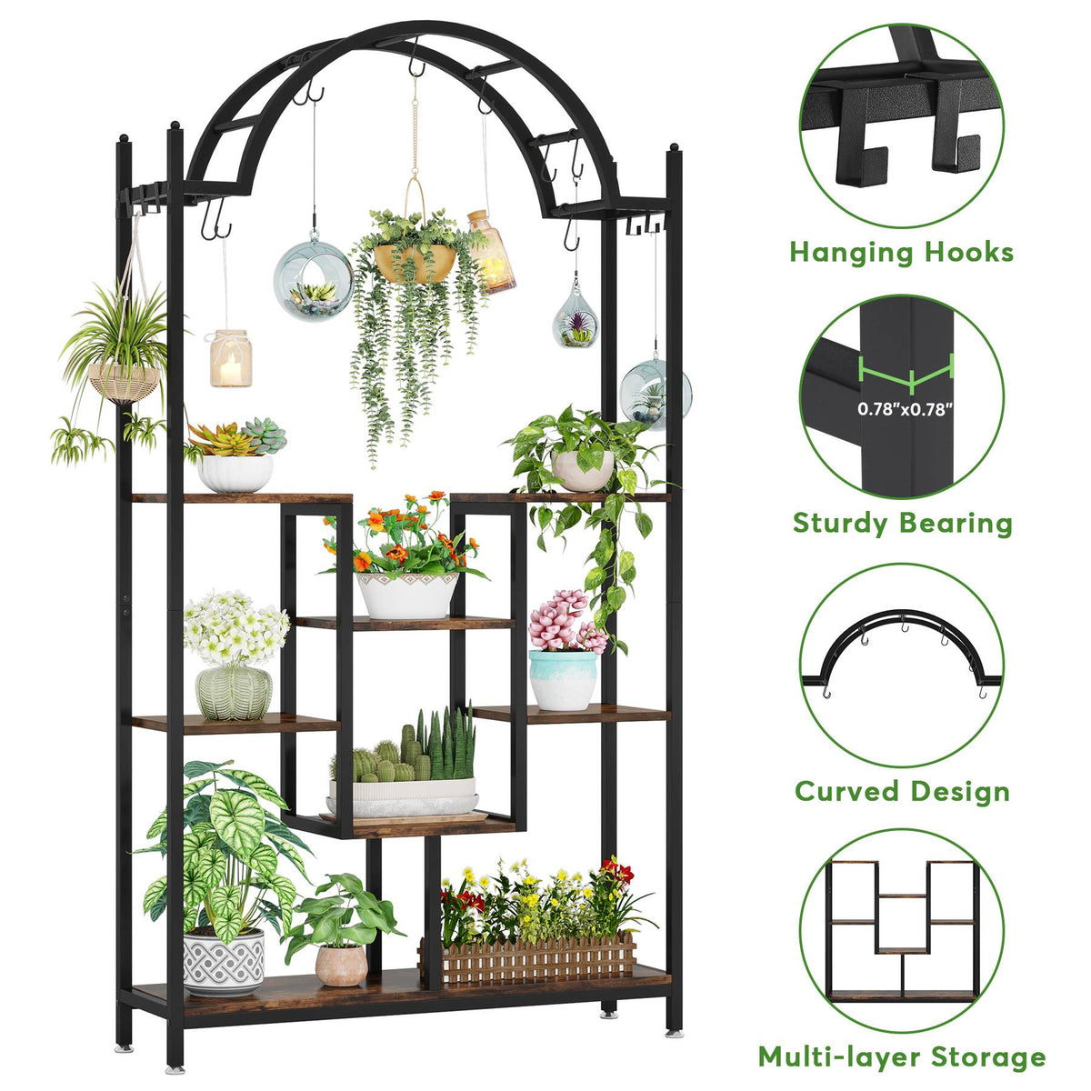 Tribesigns Plant Stand, 74.8" Arched Flower Stands with Hanging Hooks ...