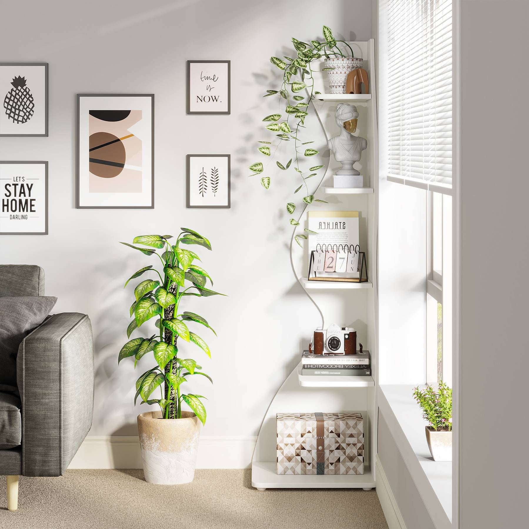 Tribesigns Corner Shelf, Modern 5-Tier Wall Corner Bookshelf Bookcase