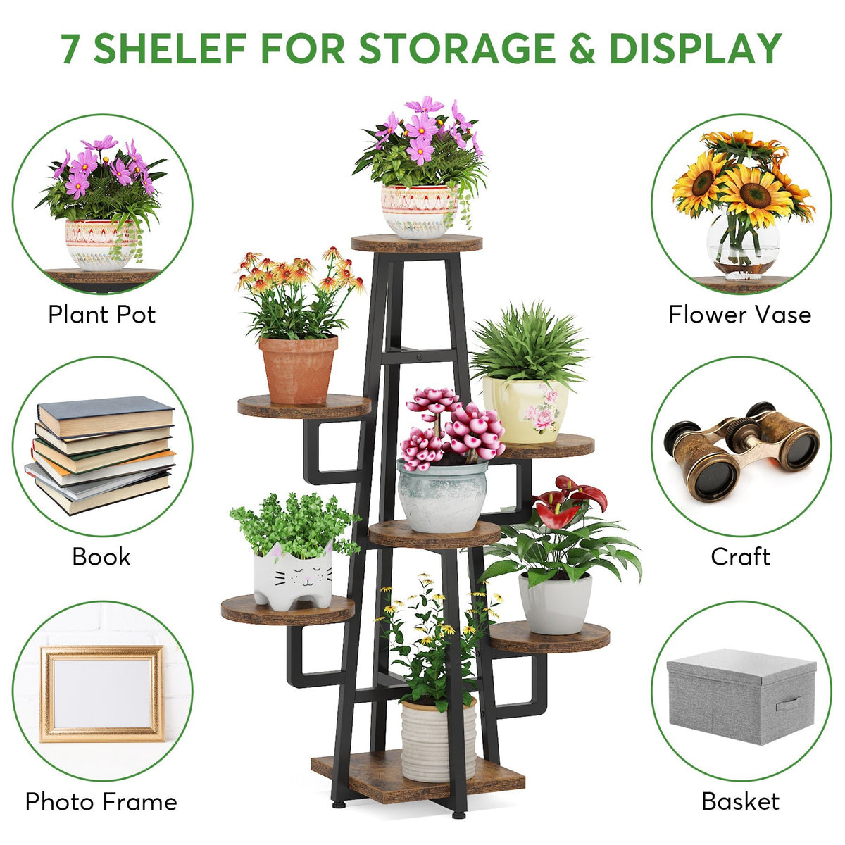 Tribesigns Plant Stand, 7 Tier Plant Pots Holder Rack Flower Shelf ...