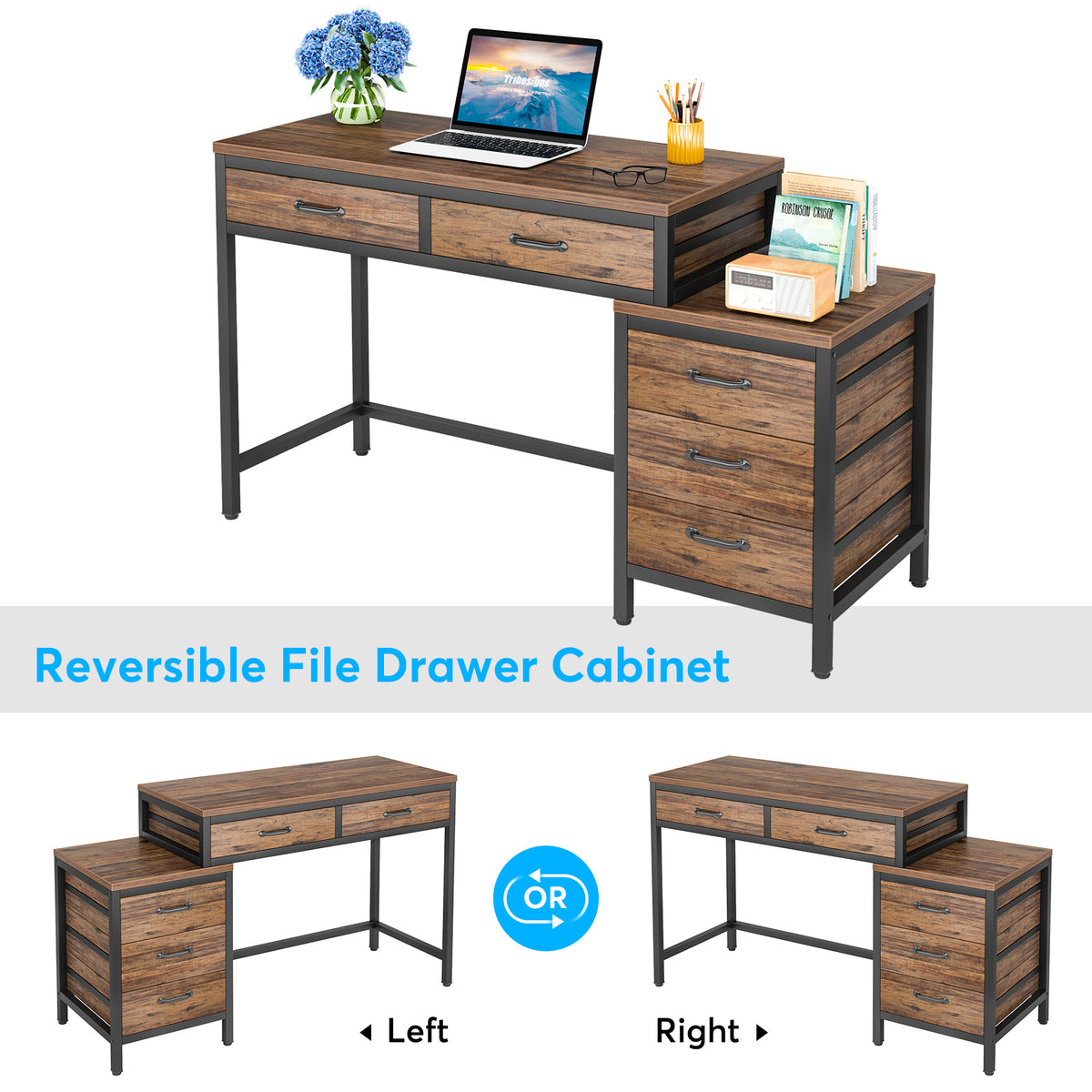 Tribesigns 51‘’ Vintage Computer Desk with Drawers-Tribesigns