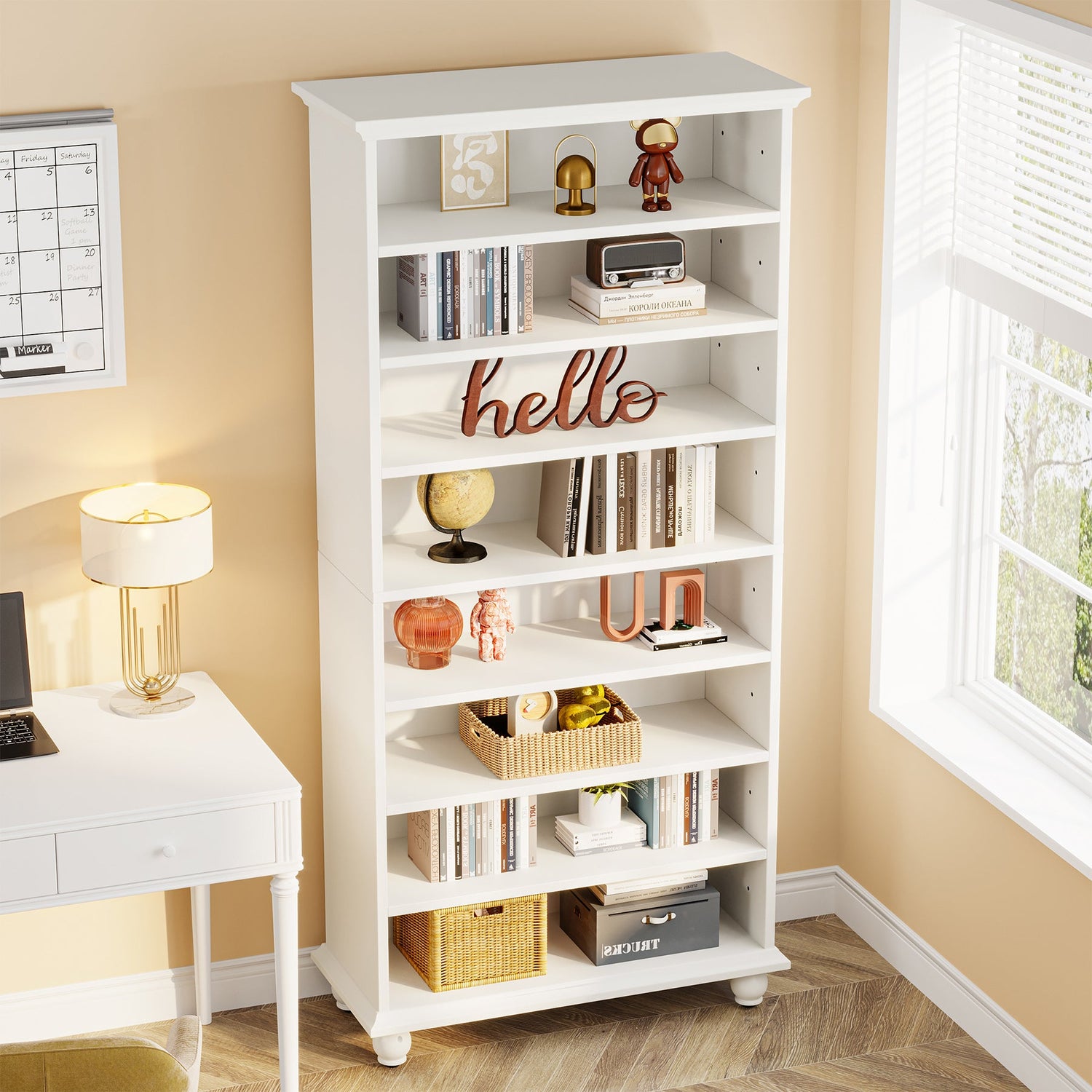 Tribesigns 9-Tier Bookcase with LED Lighting & Solid Wood Legs-Tribesigns