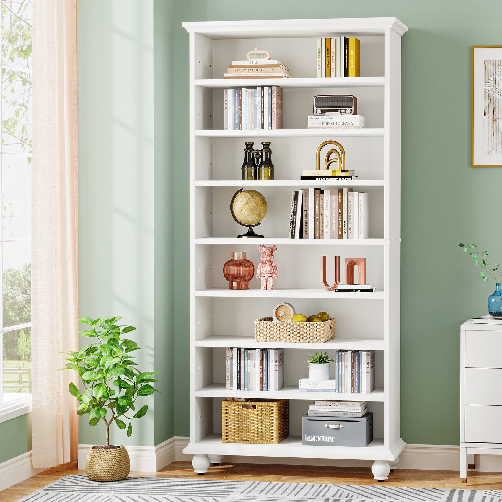 Tribesigns 9-Tier Bookcase with LED Lighting & Solid Wood Legs-Tribesigns