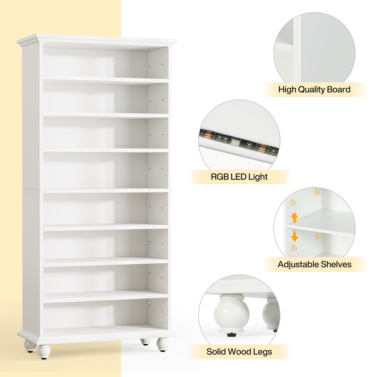 Tribesigns 9-Tier Bookcase with LED Lighting & Solid Wood Legs-Tribesigns