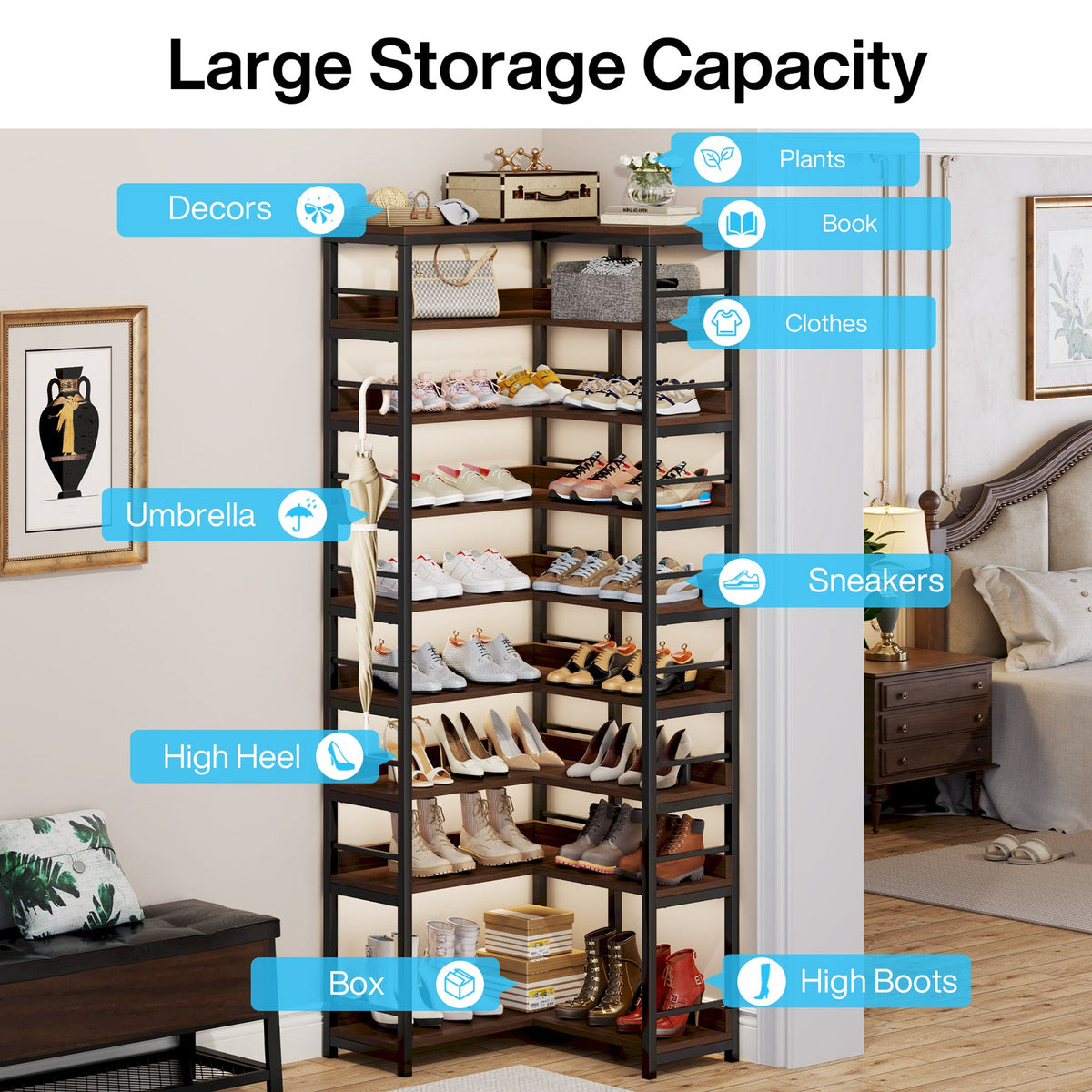 Corner Shoe Rack, 9-Tier Corner Shoe Storage-Tribesigns