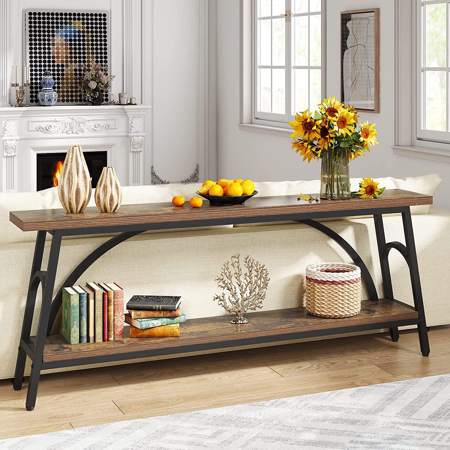 Tribesigns Console Table, 70.8” Sofa Entryway Table with 2 Tier Shelf