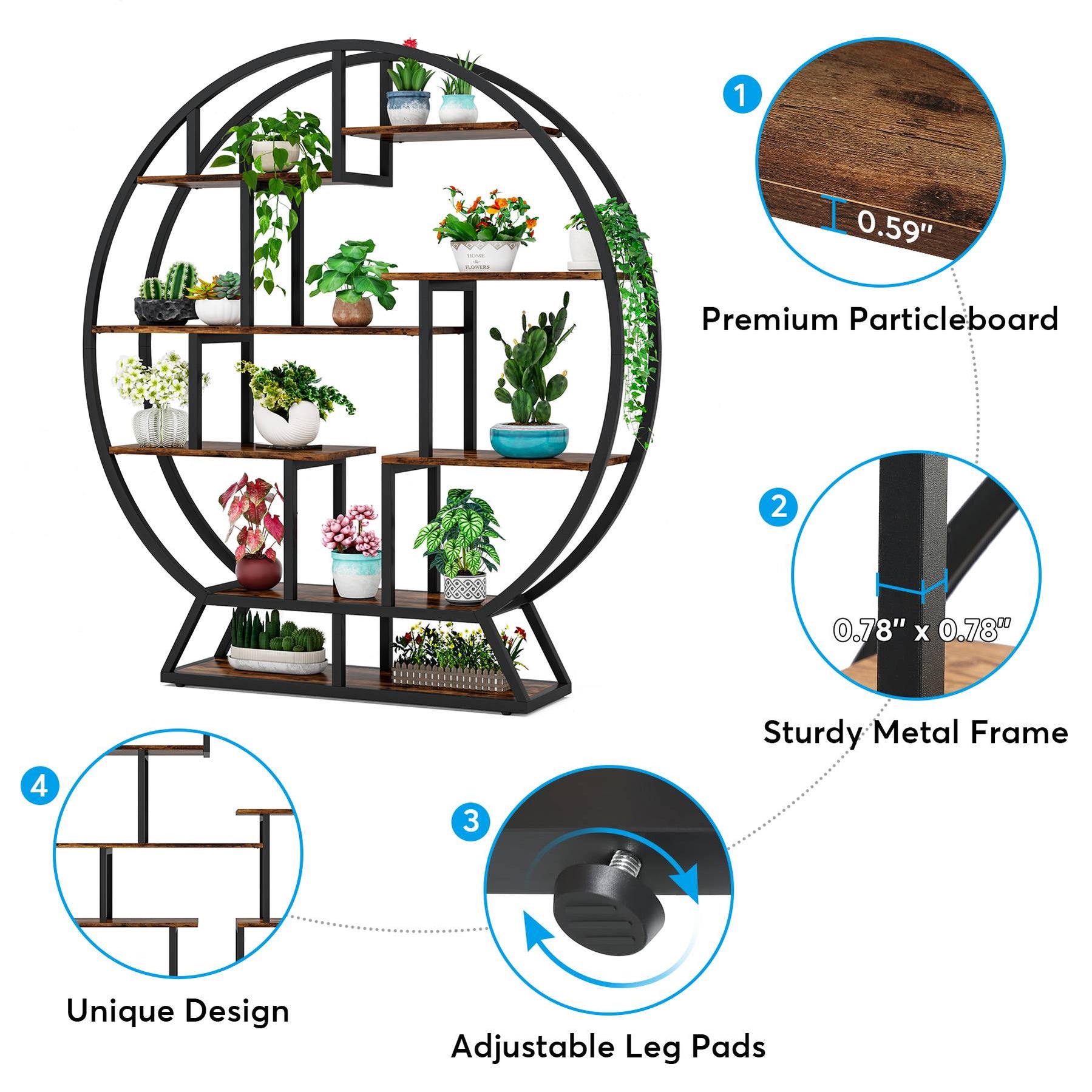 Tribesigns Plant Stand, 63" Round Flower Pot Plant Rack with 8 Shelves