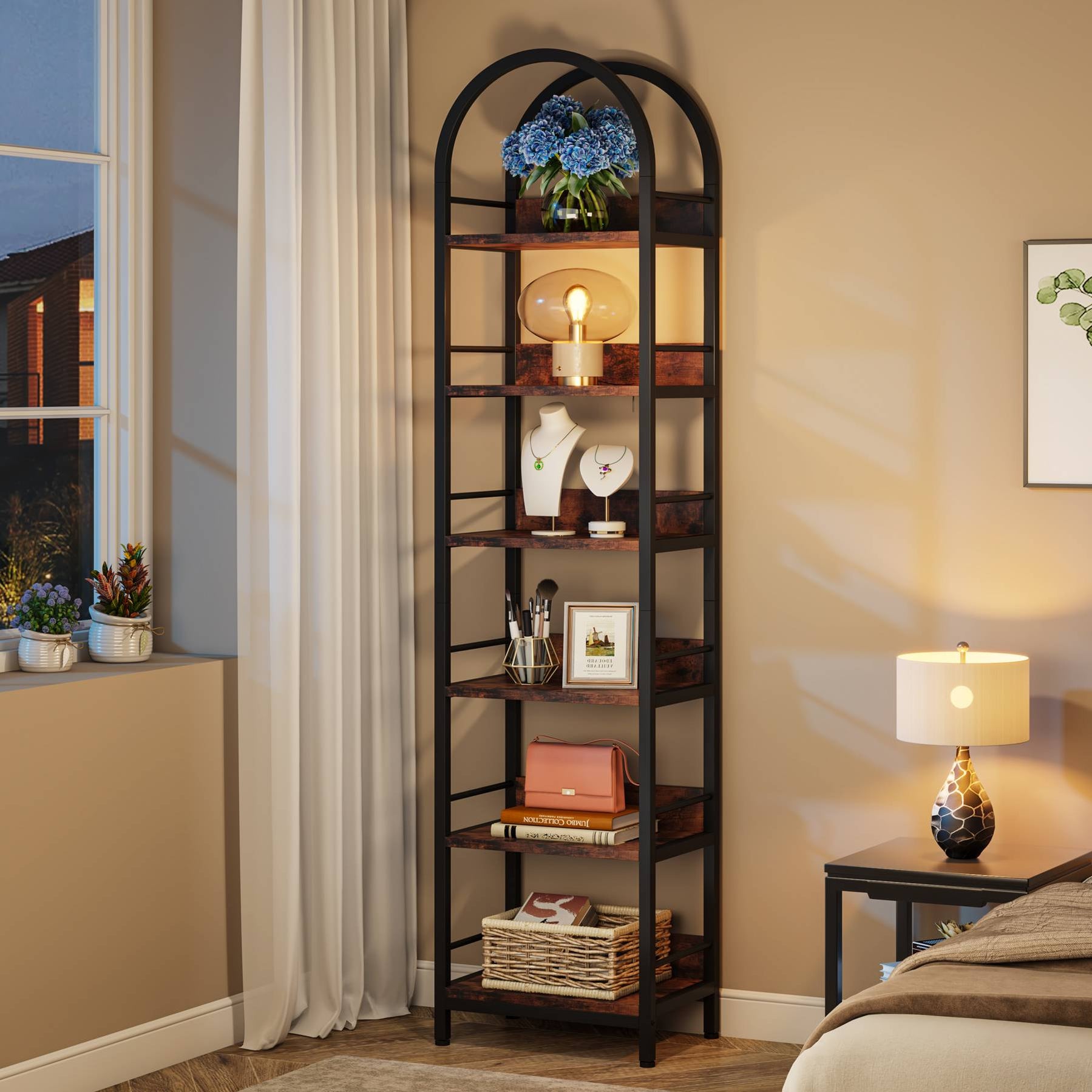 Tribesigns Bookshelf, 6-Tier Open Bookcase 78.7" Arched Display Shelf
