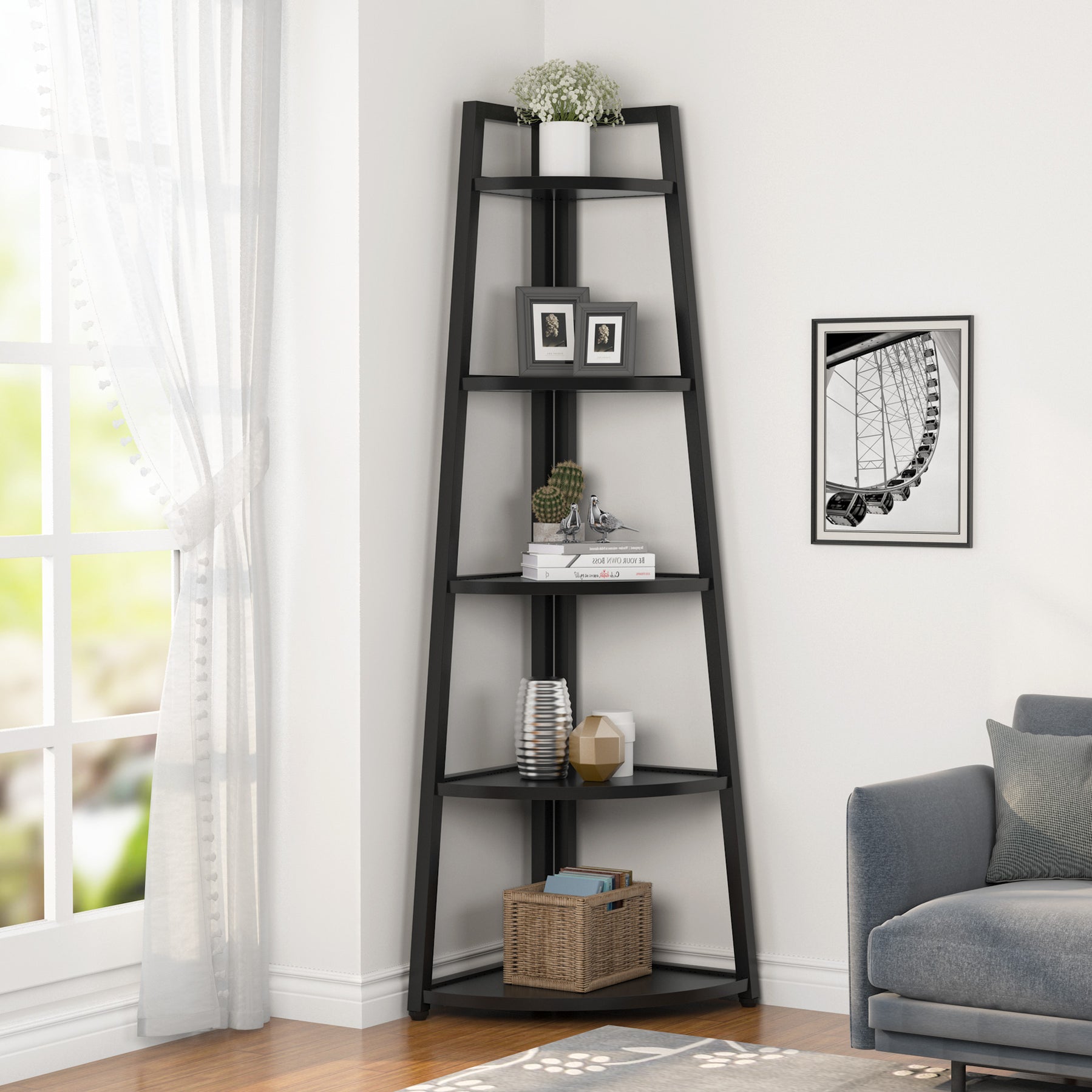Tribesigns Corner Shelf, 70" Tall Ladder Shelf Small Bookshelf